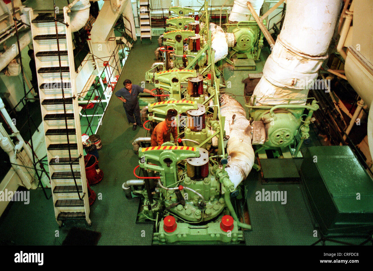 Antwerp, Belgium, an overview of the engine room of a freighter Stock ...