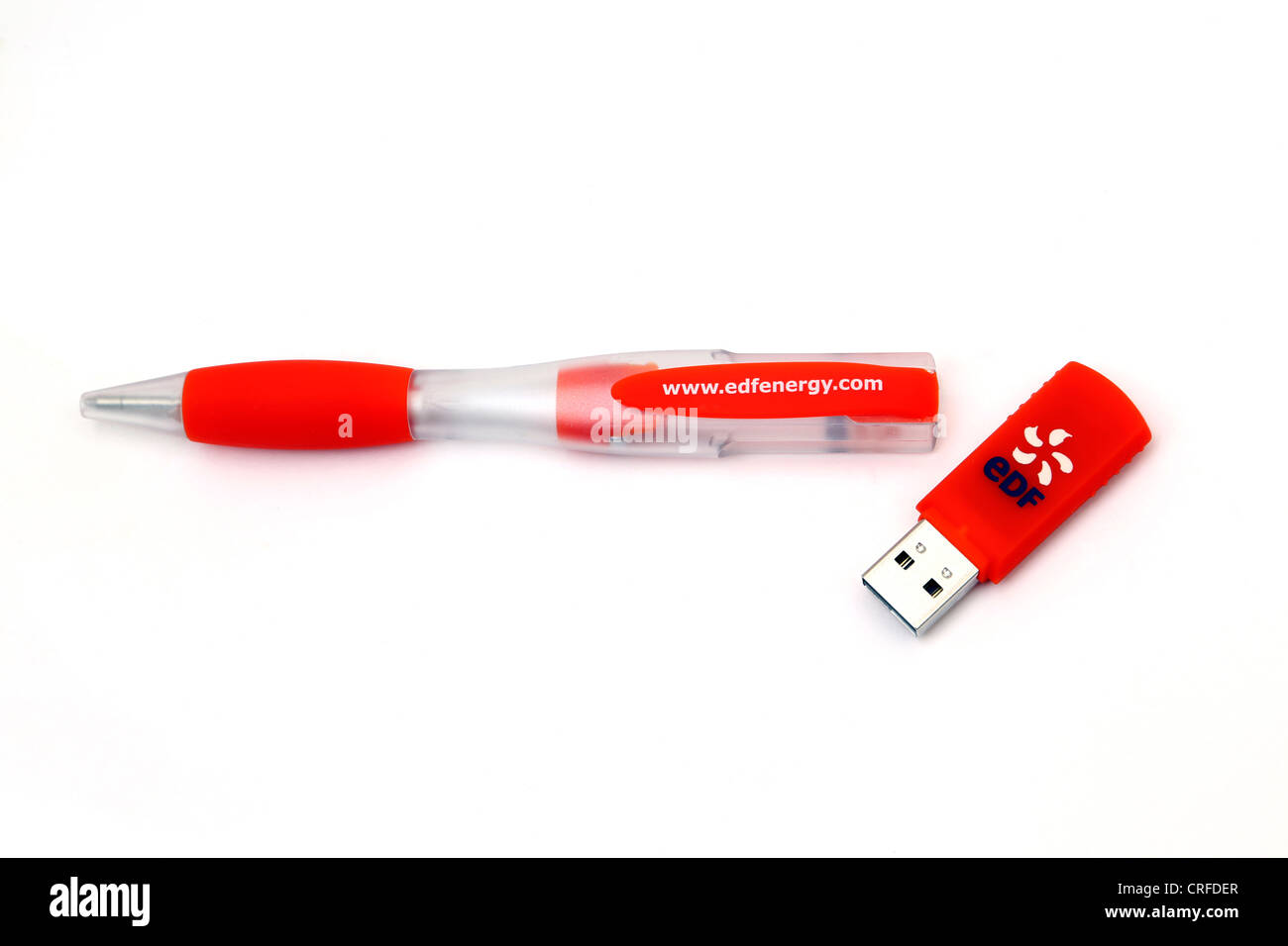 Pen And Memory Stick With Promotional Logos On Stock Photo - Alamy