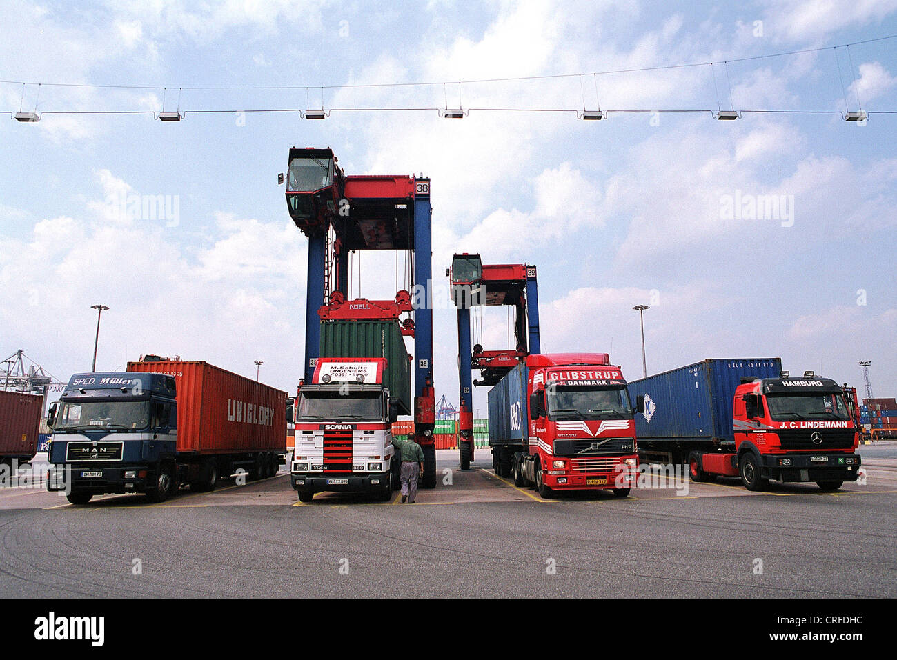 Hamburg, Germany, loading and unloading of trucks with containers Stock ...