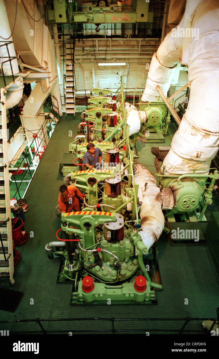Antwerp, Belgium, an overview of the engine room of a freighter Stock ...