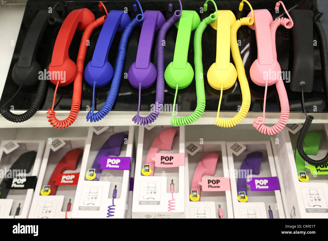 Display Of Colourful Pop Phones Which Can Be Connected To Computers ...