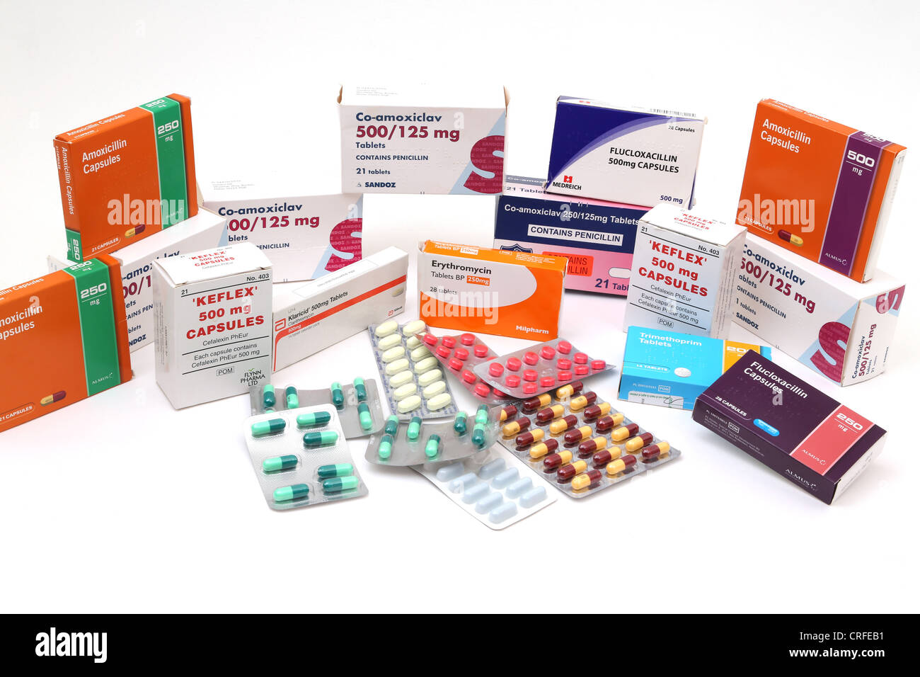A Collection Of Antibiotics In Boxes And In Blister Packs Stock Photo ...