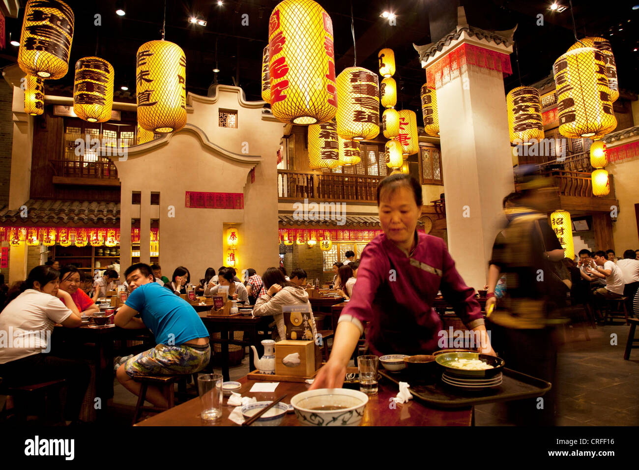 Chinese restaurant interior with hanging lanterns in Zhung Guan Cun ...