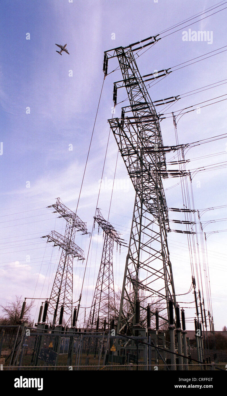 Berlin, Germany, pylons with aircraft Stock Photo - Alamy
