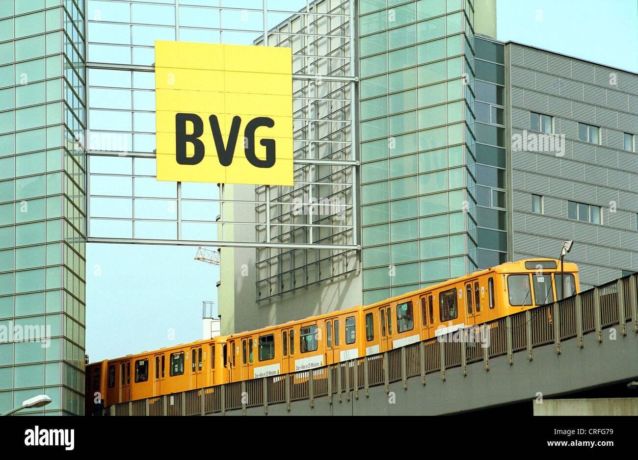 Berlin, Germany, the logo of the BVG and subway line 1 at Gleisdreieck ...