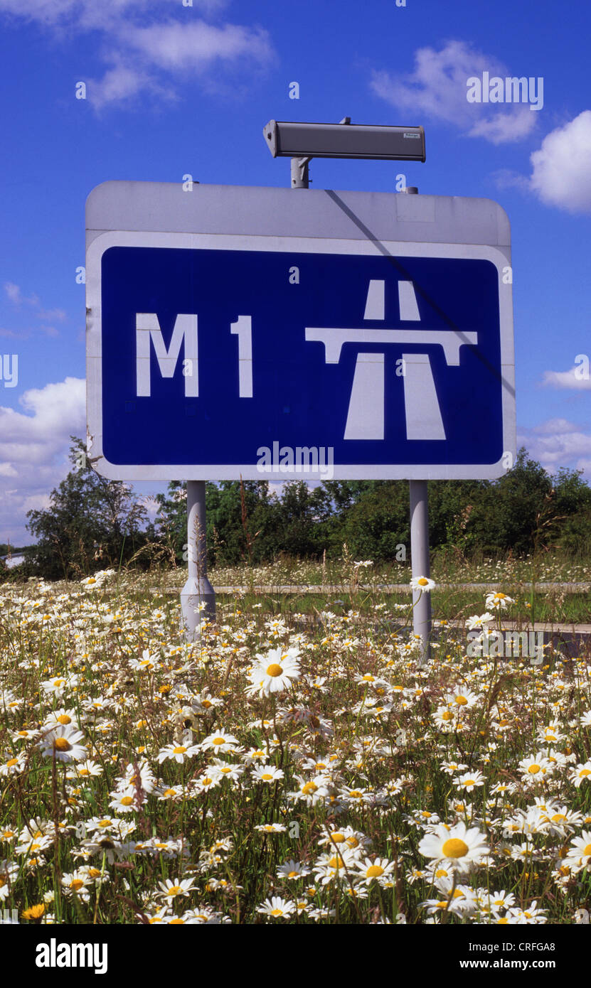 roadsign stating start of M1 motorway near Leeds Yorkshire UK Stock ...