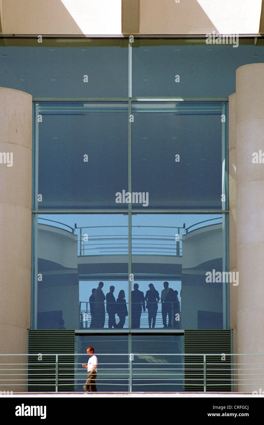 Berlin, Germany, silhouettes in the windows of the Chancellery Stock ...