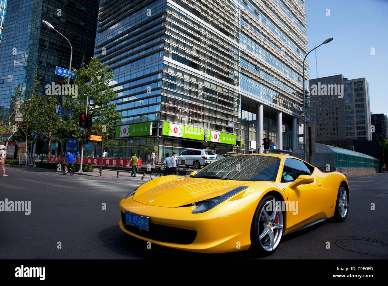 Yellow supercar in Zhongguancun or Zhong Guan Cun, is a technology hub ...