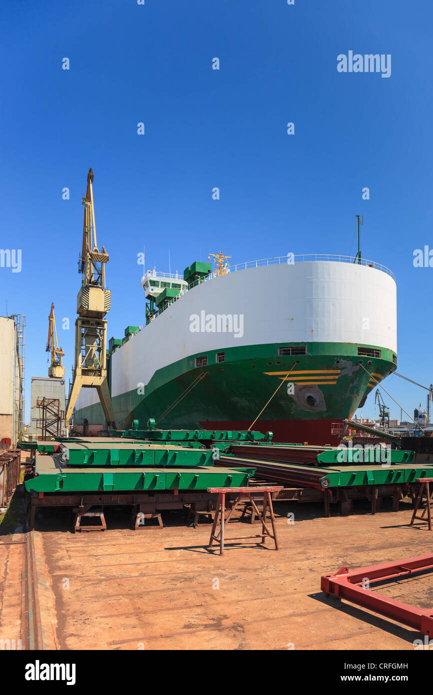 Ship vehicle carrier during the renovation of the shipyard in Gdansk ...
