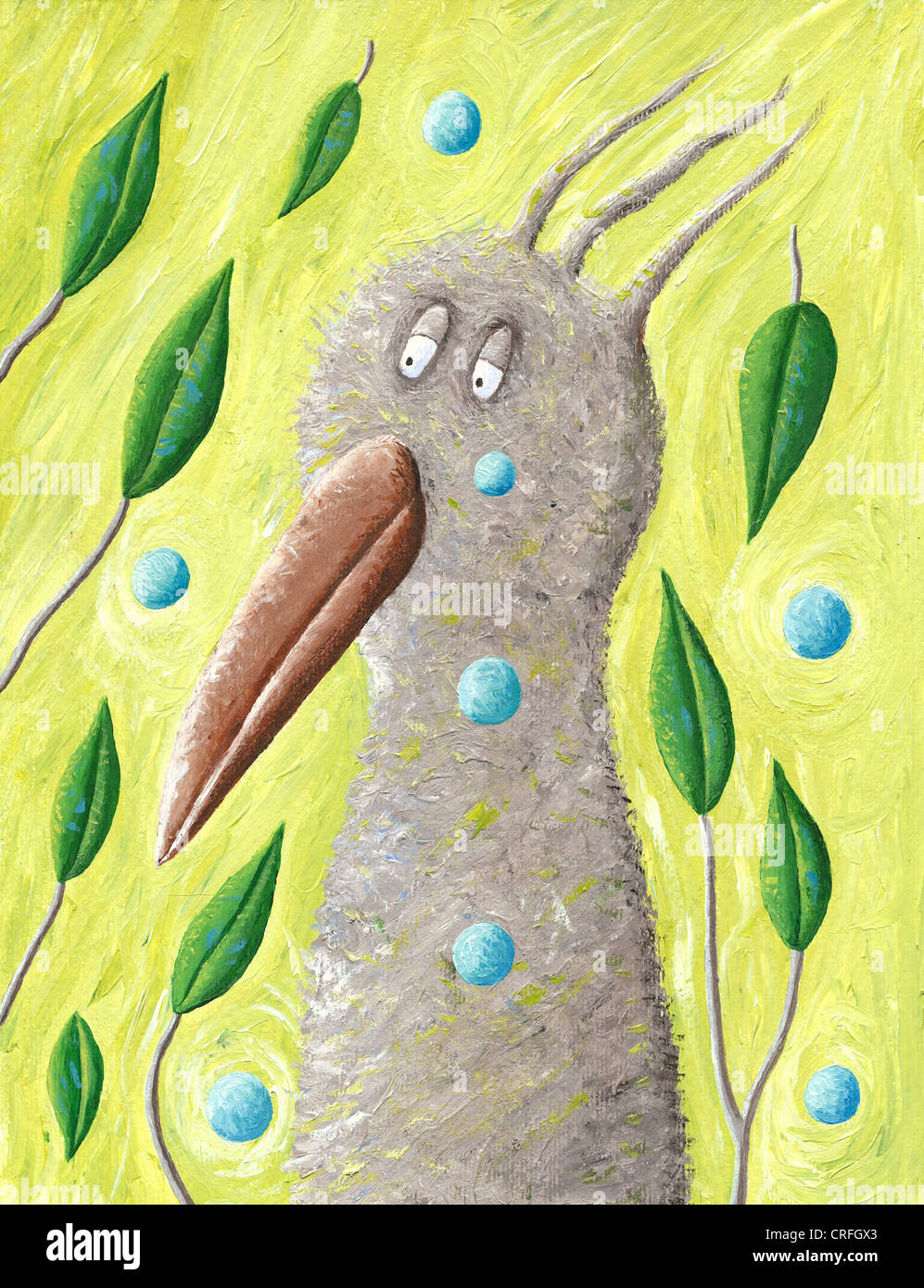 Acrylic artistic sad brown forest bird Stock Photo - Alamy