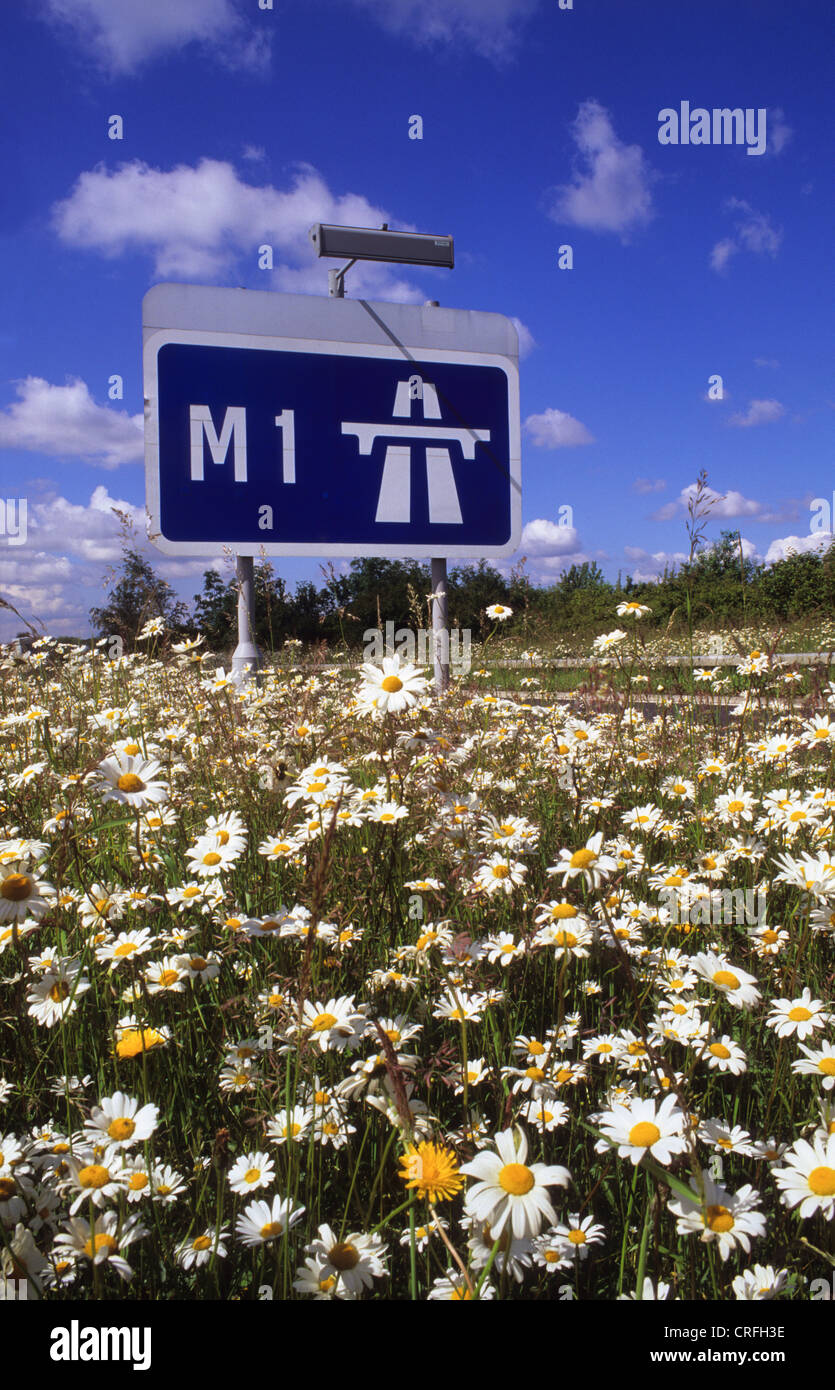 roadsign stating start of M1 motorway near Leeds Yorkshire UK Stock ...
