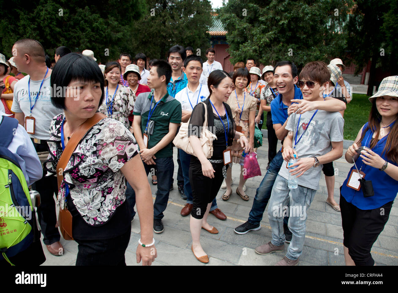 Crowds of domestic Chinese tourists in Beihai Park, Beijing, China ...