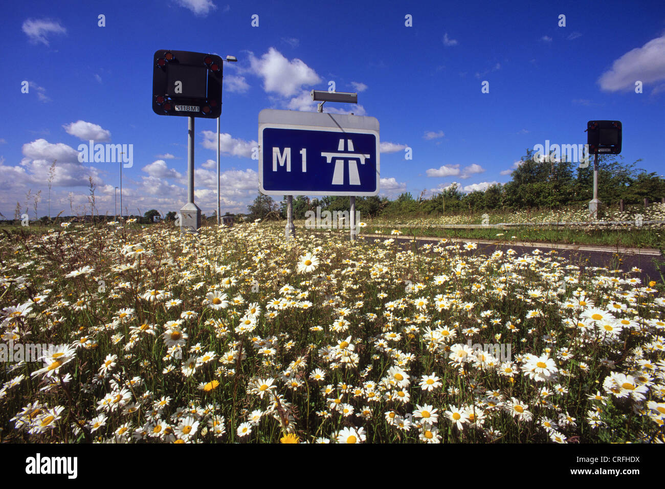 roadsign stating start of M1 motorway near Leeds Yorkshire UK Stock ...
