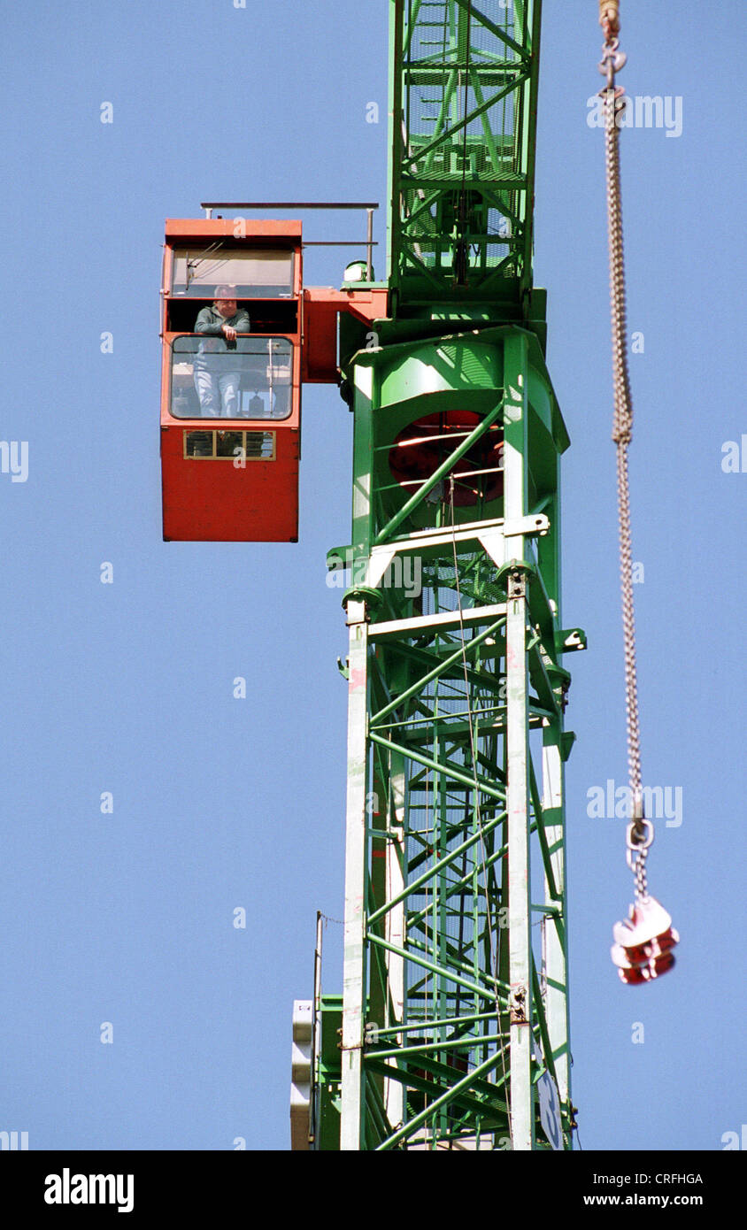 Berlin, Germany, Kranfuehrerhaus, crane operator looks down Stock Photo ...