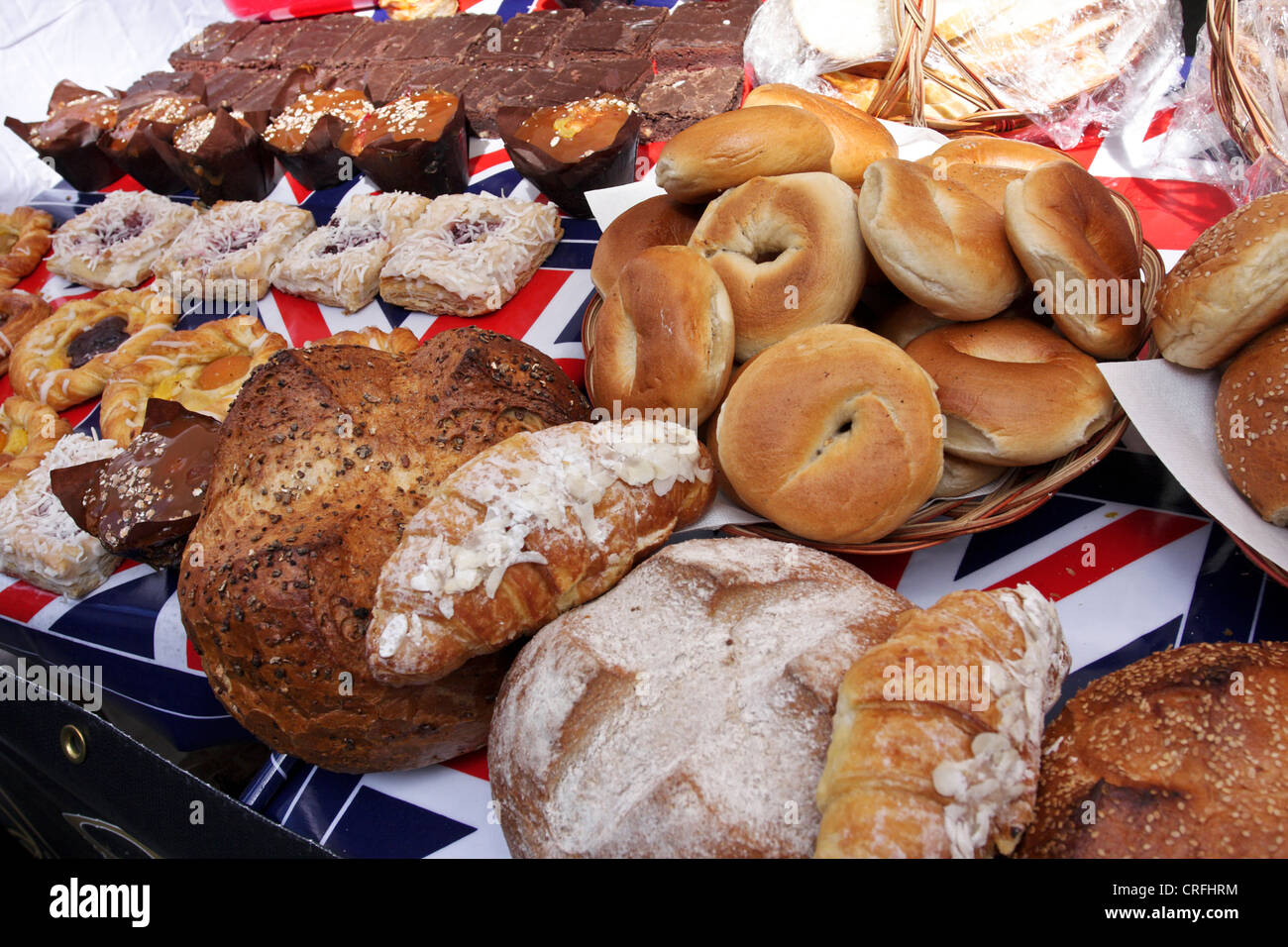 Various baked products including bread,cakes and croissants all on ...