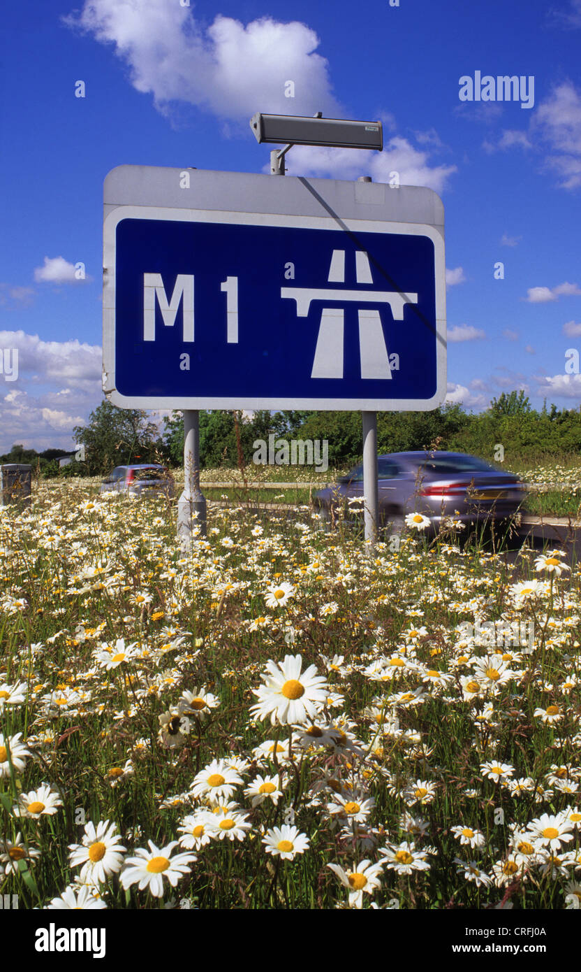 roadsign stating start of M1 motorway near Leeds Yorkshire UK Stock ...