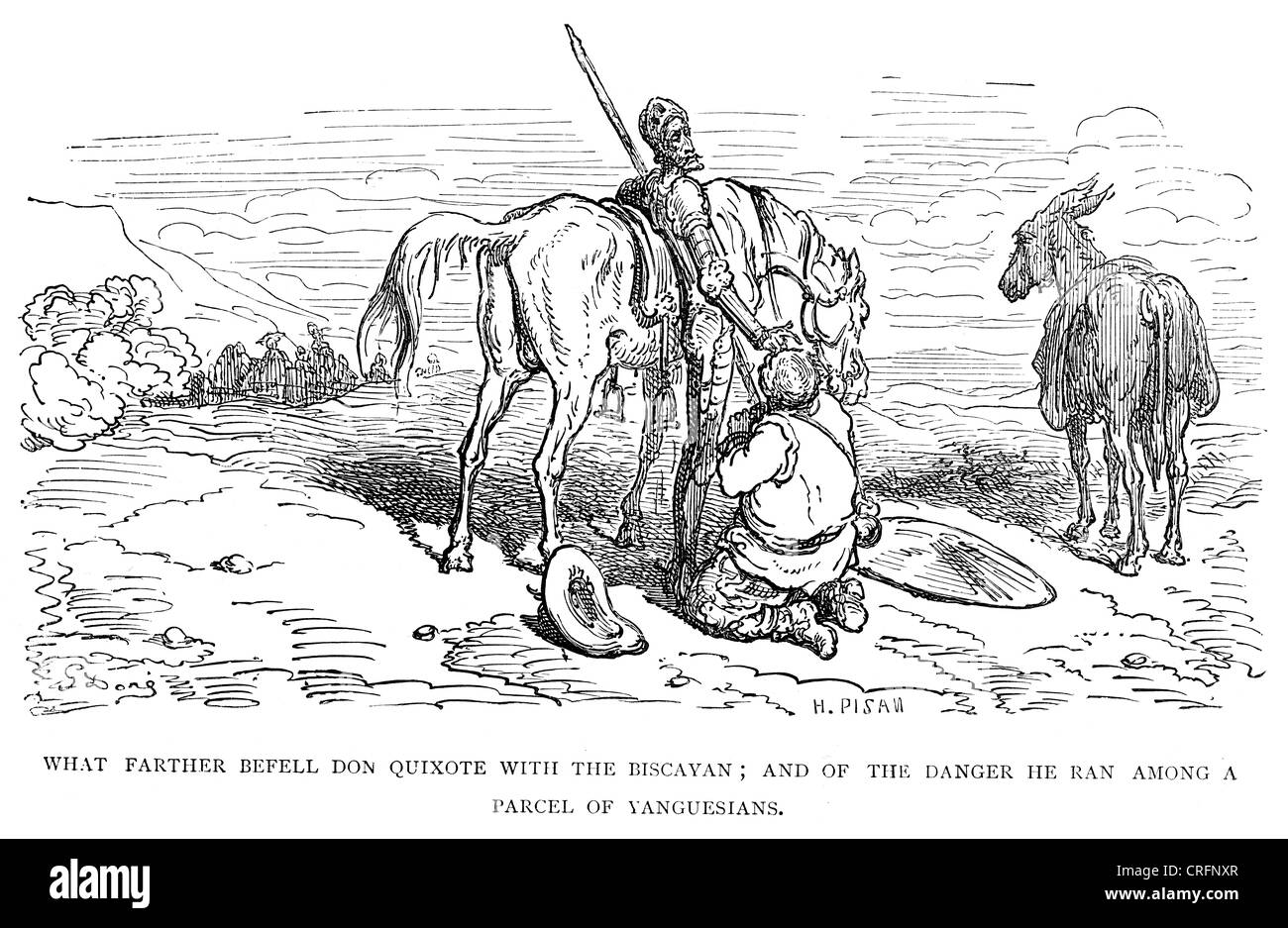 Don Quixote with the Biscayan. Illustration by Gustave Dore from Don ...