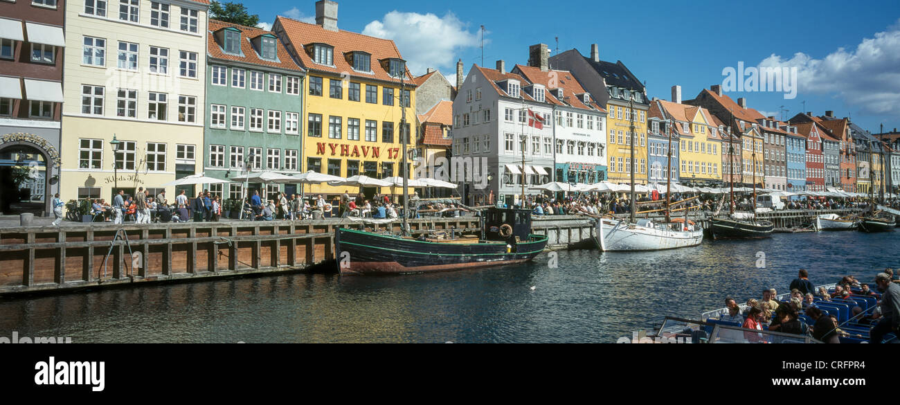 NYHAVN COPENHAGEN,DENMARK. THE NEW HARBOUR WITH BOATS MOORED, TOURIST ...