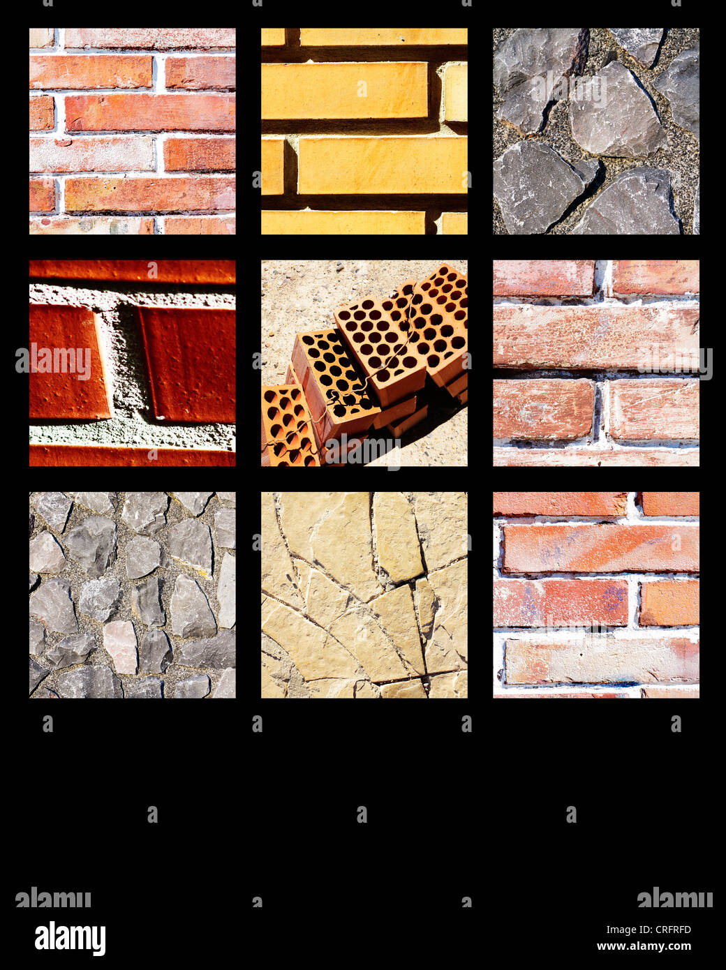 brick collage highlighting black background color and texture Stock ...