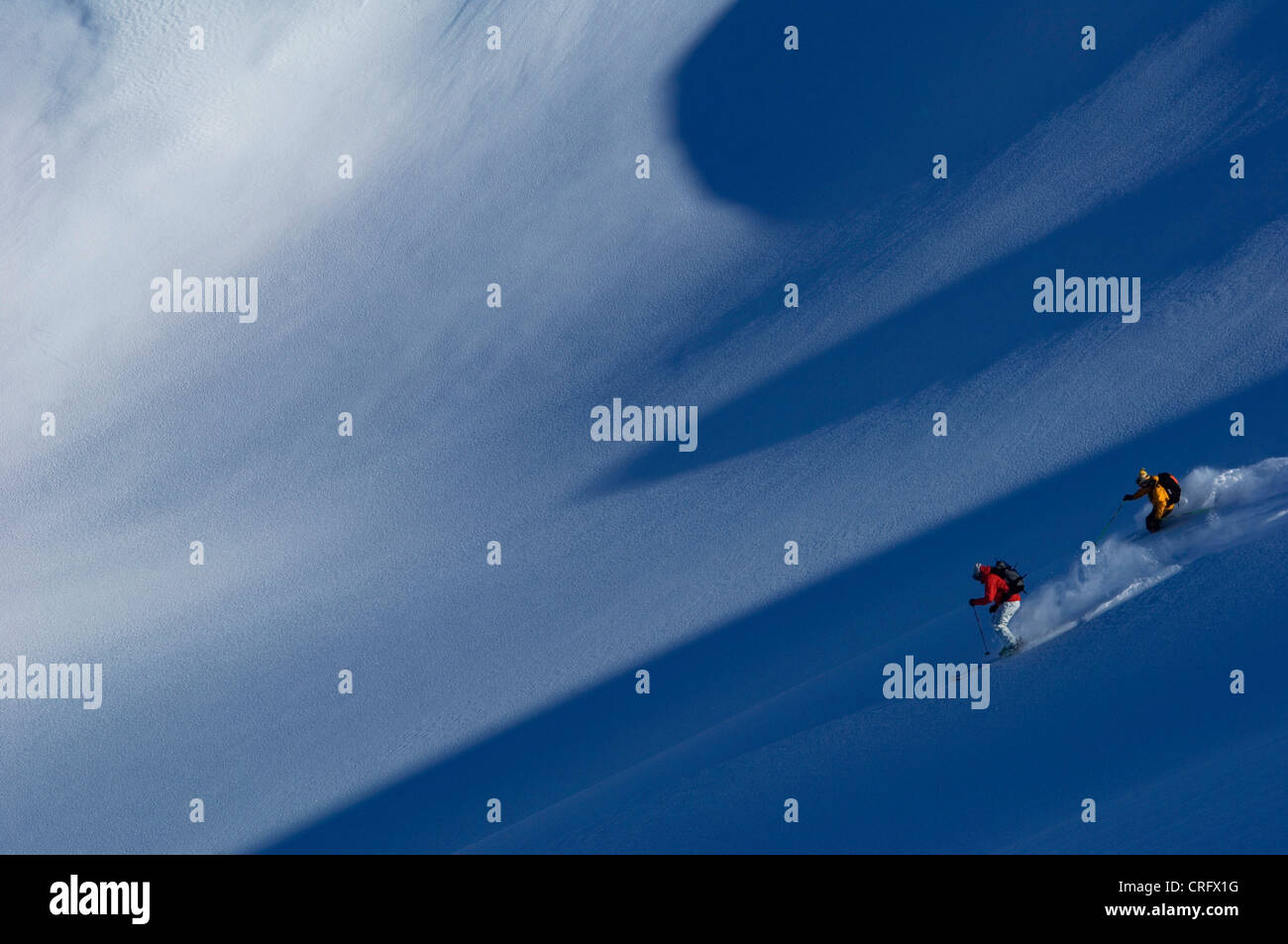 two skier in deep powder snow, France, Alps Stock Photo - Alamy