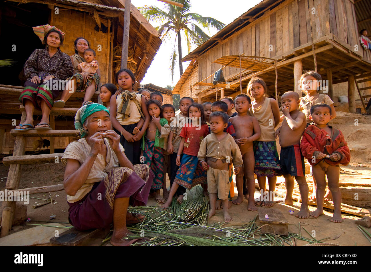children at village square, Laos Stock Photo - Alamy