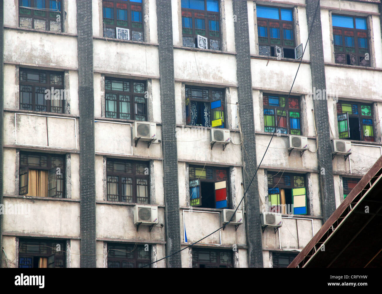 Windows of an old residential building in Chongqing Stock Photo - Alamy