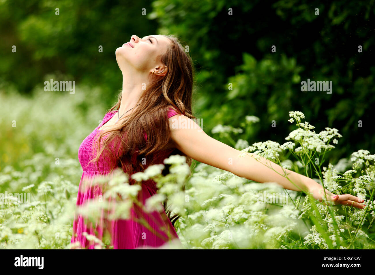 woman outdoor feel natural freedom Stock Photo - Alamy