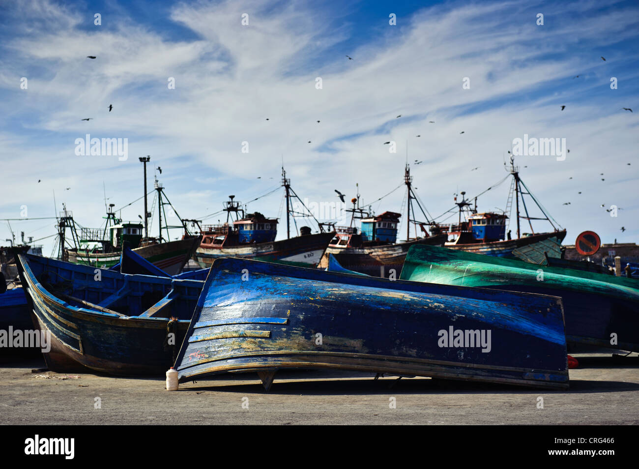 Blue fishing boats, Morocco Stock Photo - Alamy