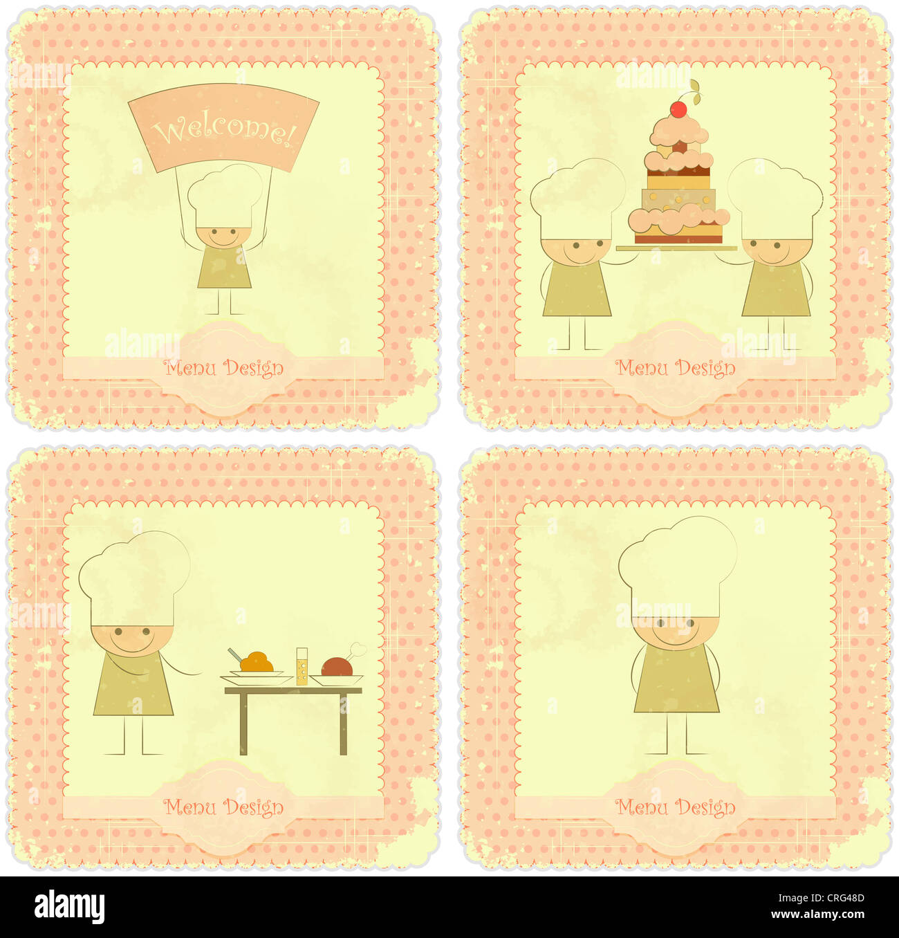 Vintage Set of kids menu Card Designs with Chefs in Retro Style ...