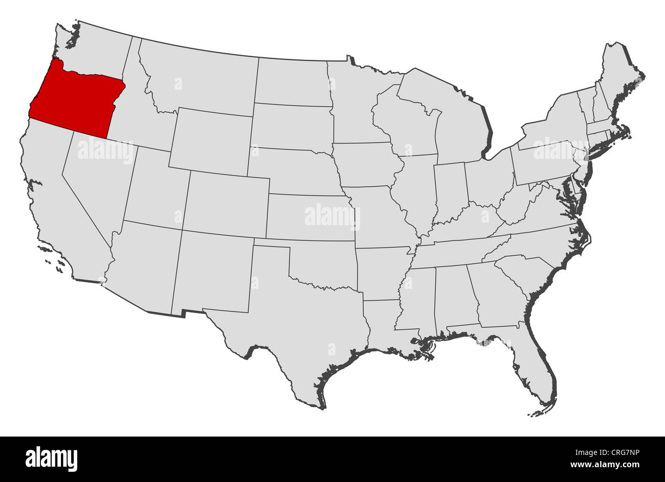 Political map of United States with the several states where Oregon is ...