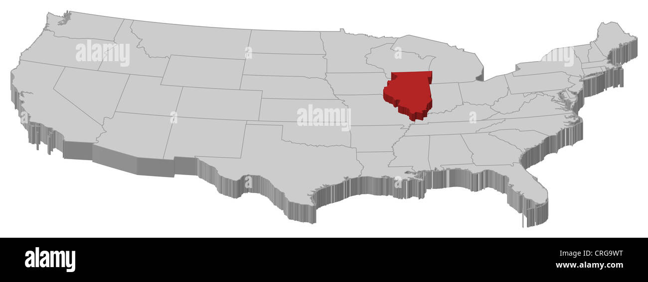 Political map of United States with the several states where Illinois ...