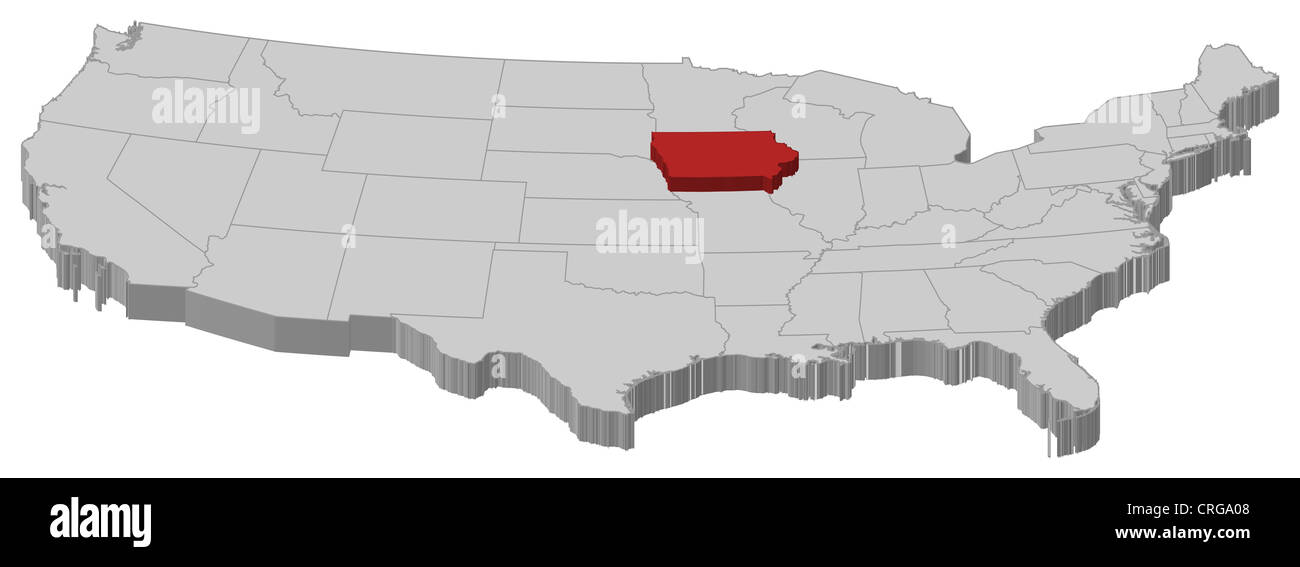 Political map of United States with the several states where Iowa is ...