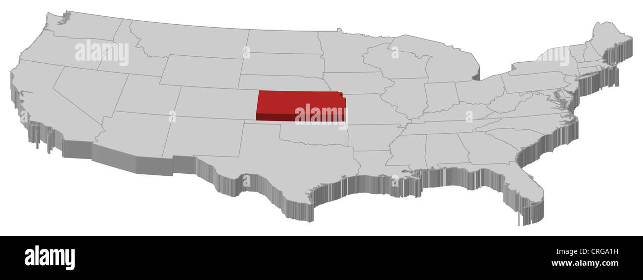 Political map of United States with the several states where Kansas is ...