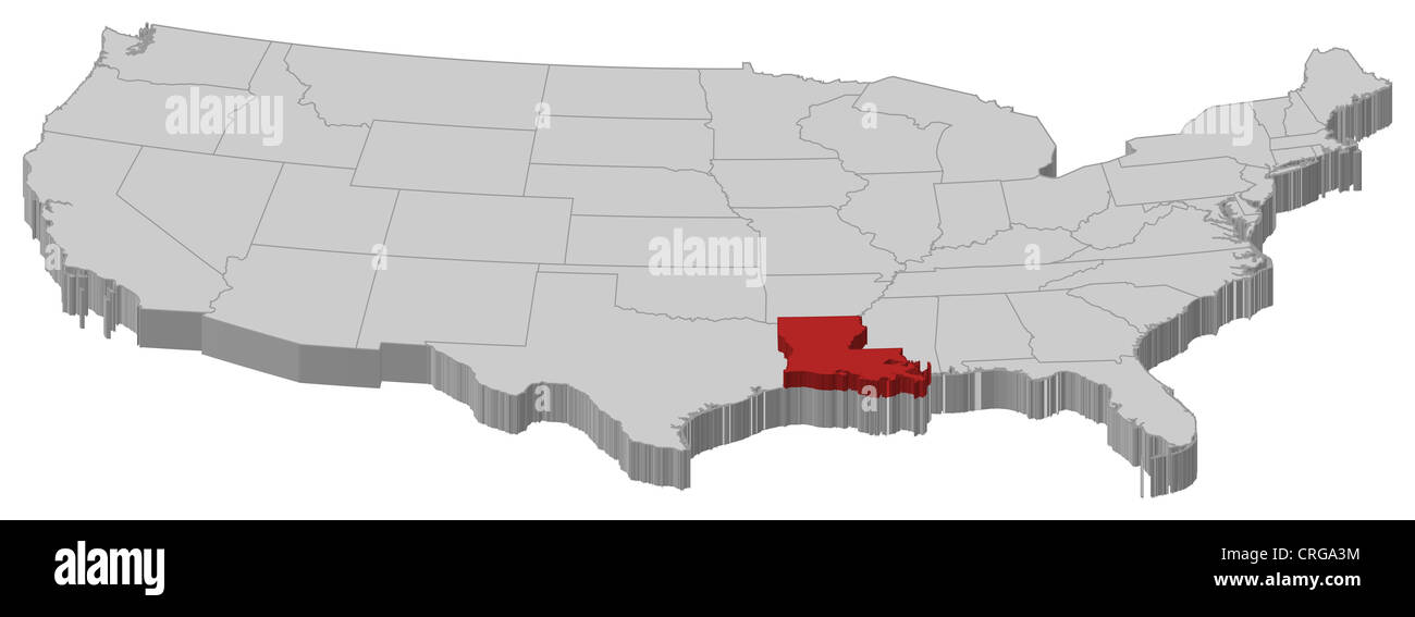 Political map of United States with the several states where Louisiana ...