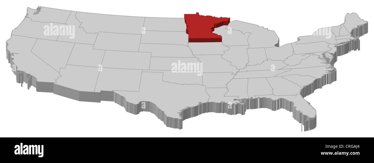 Political map of United States with the several states where Minnesota ...