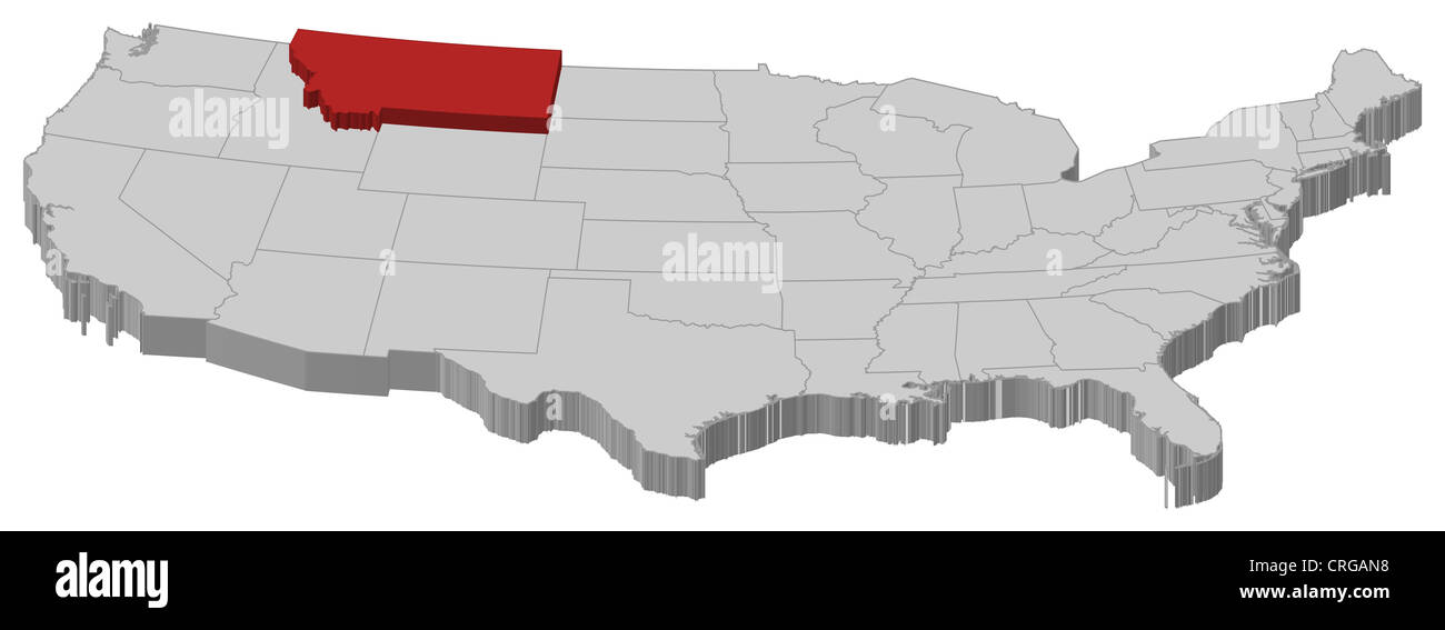 Political map of United States with the several states where Montana is ...