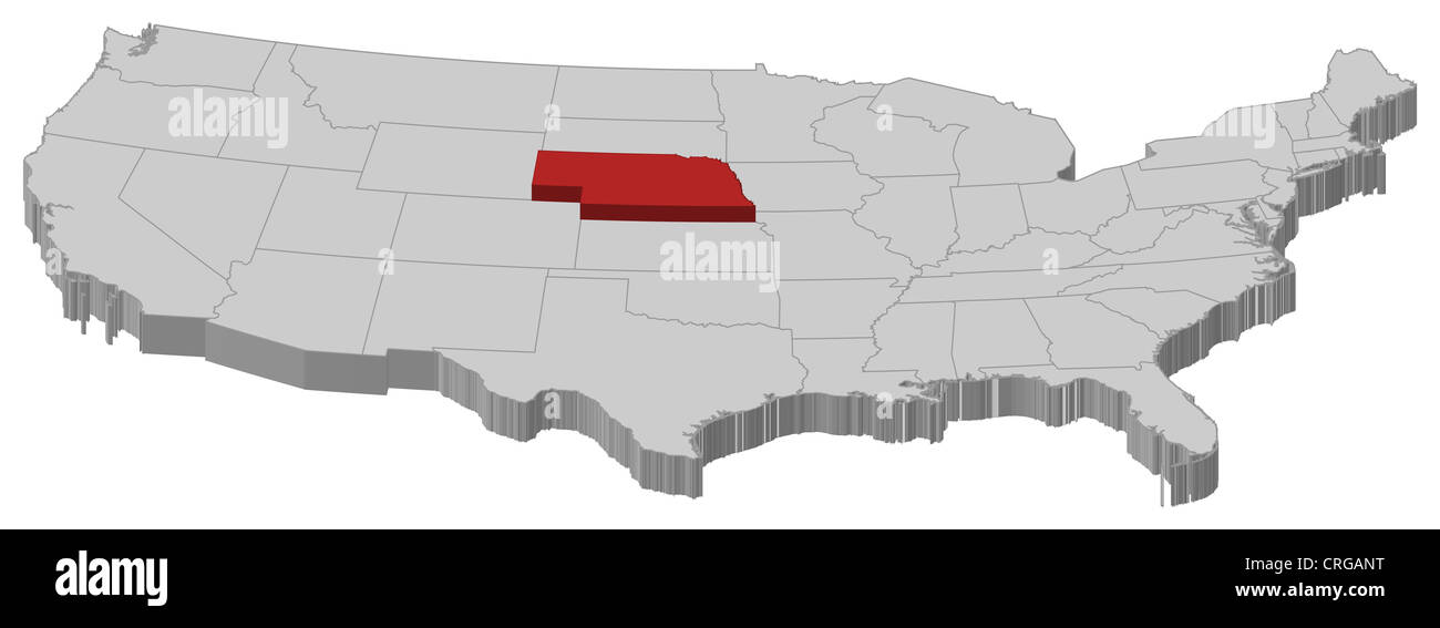 Political map of United States with the several states where Nebraska ...