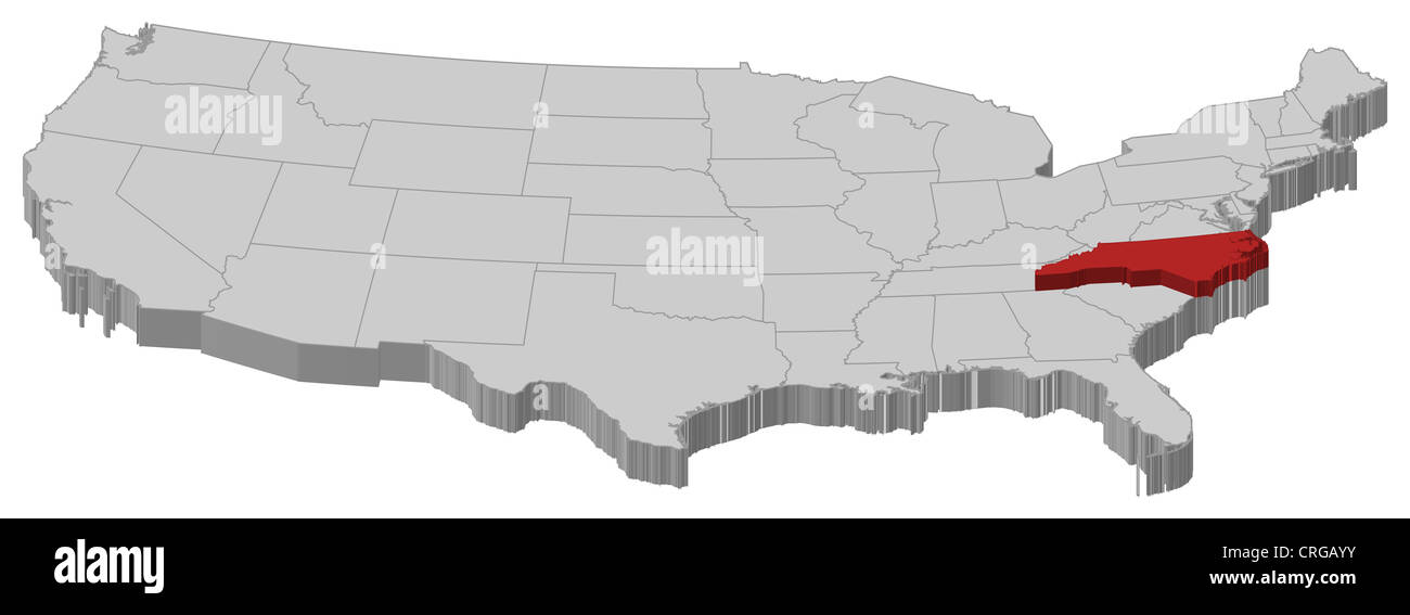 Political map of United States with the several states where North ...