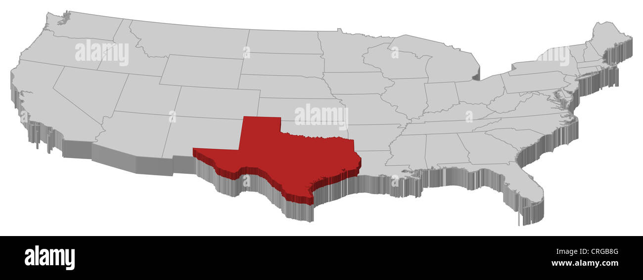Political map of United States with the several states where Texas is ...