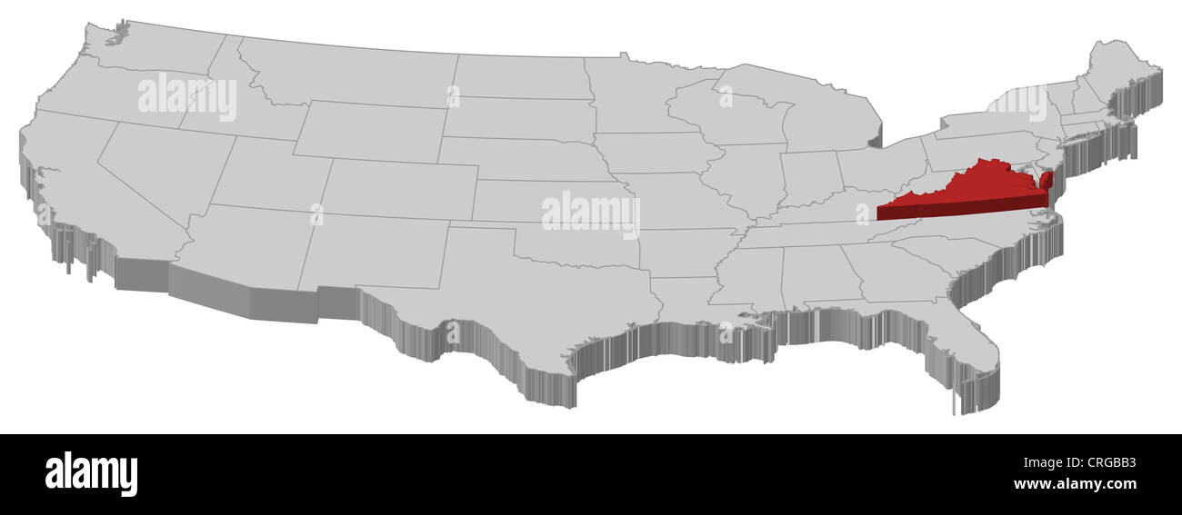Political map of United States with the several states where Virginia ...