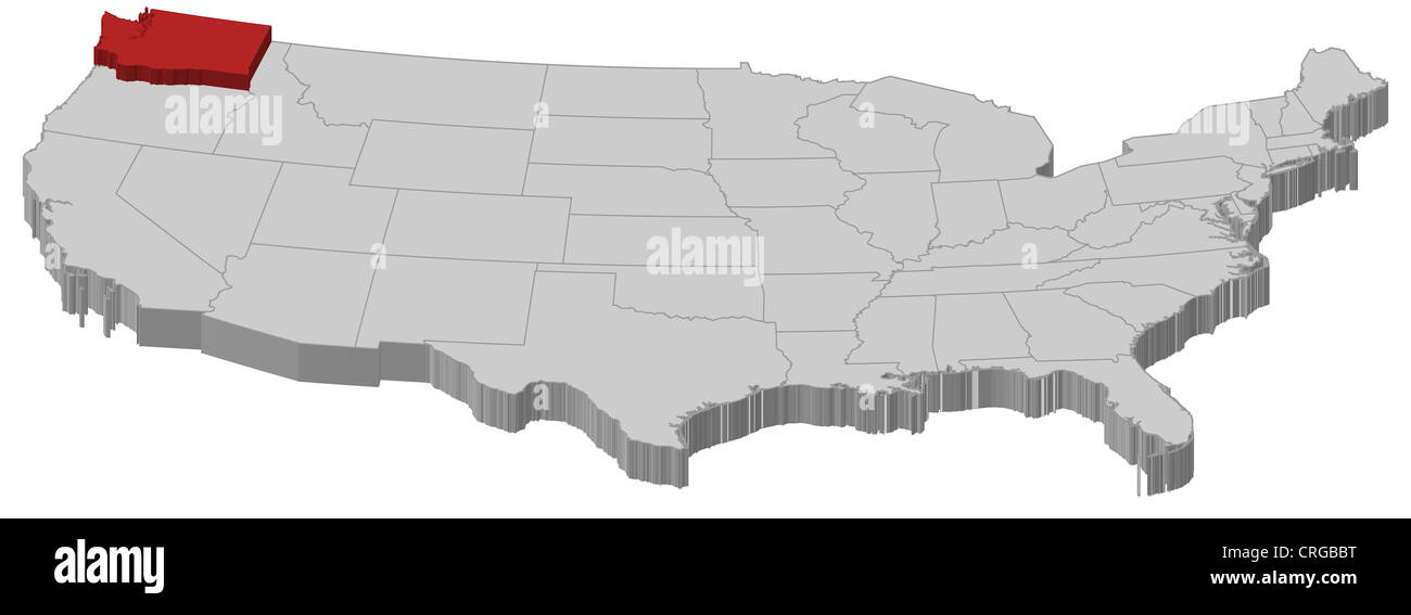 Political map of United States with the several states where Washington ...