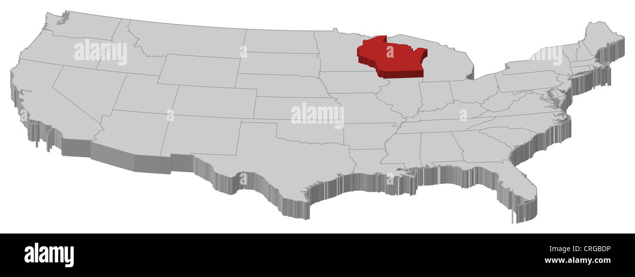 Political map of United States with the several states where Wisconsin ...