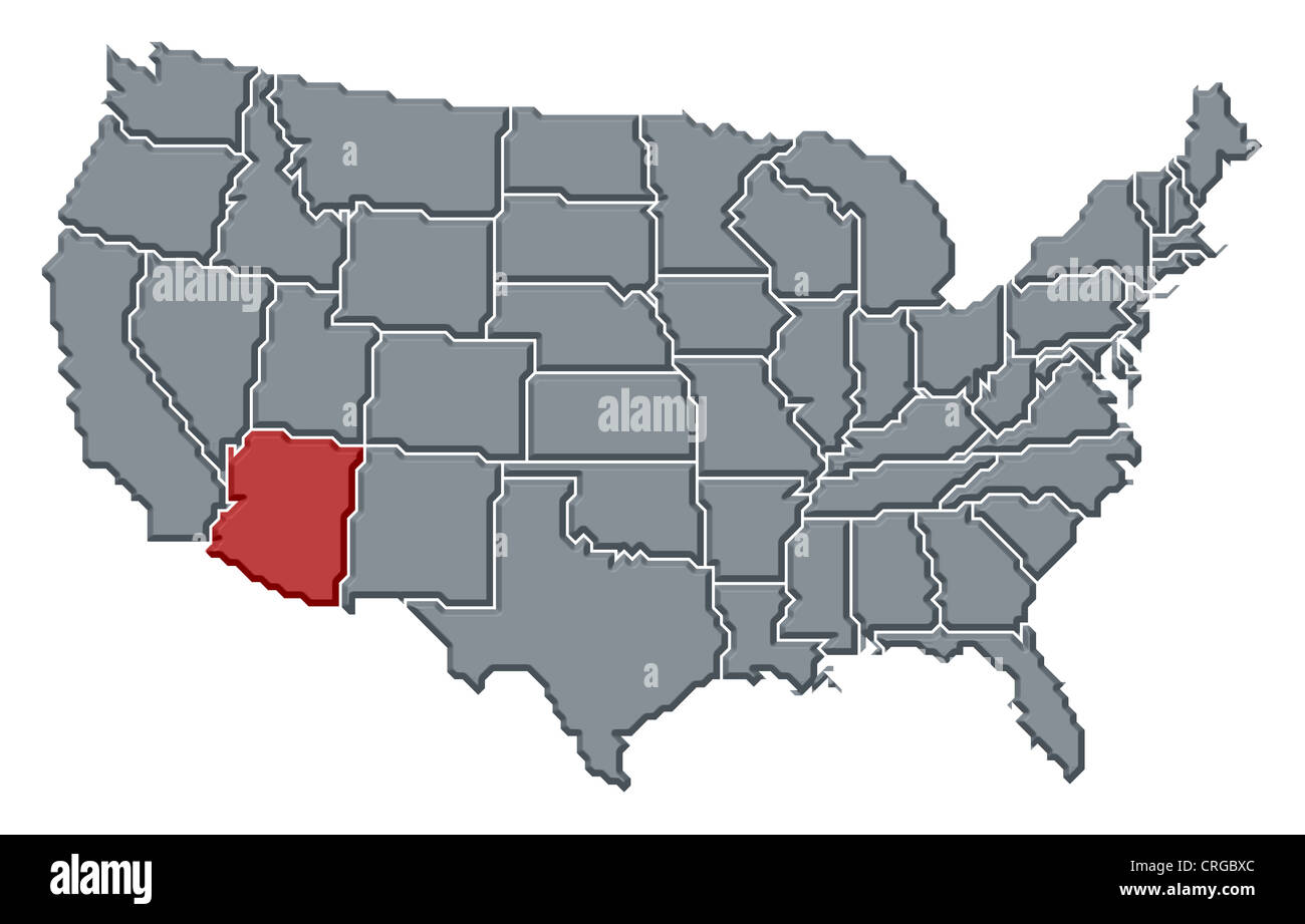Political map of United States with the several states where Arizona is ...