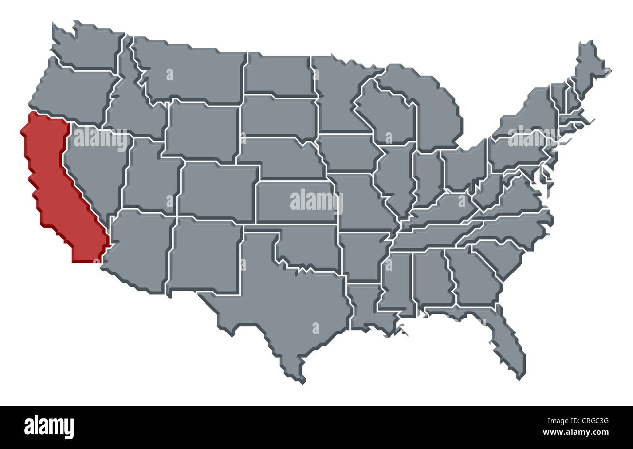 Political map of United States with the several states where California ...