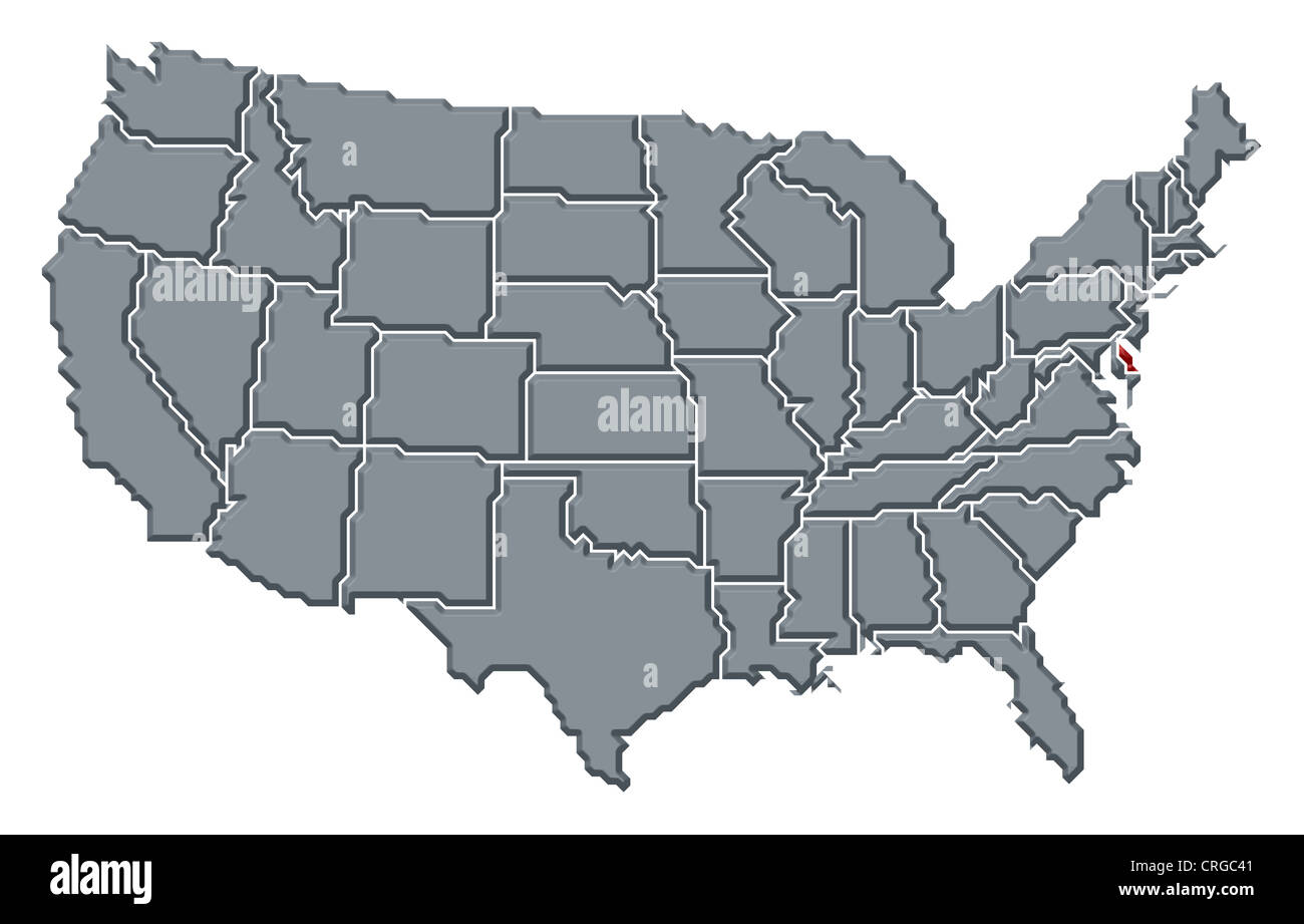 Political map of United States with the several states where Delaware ...
