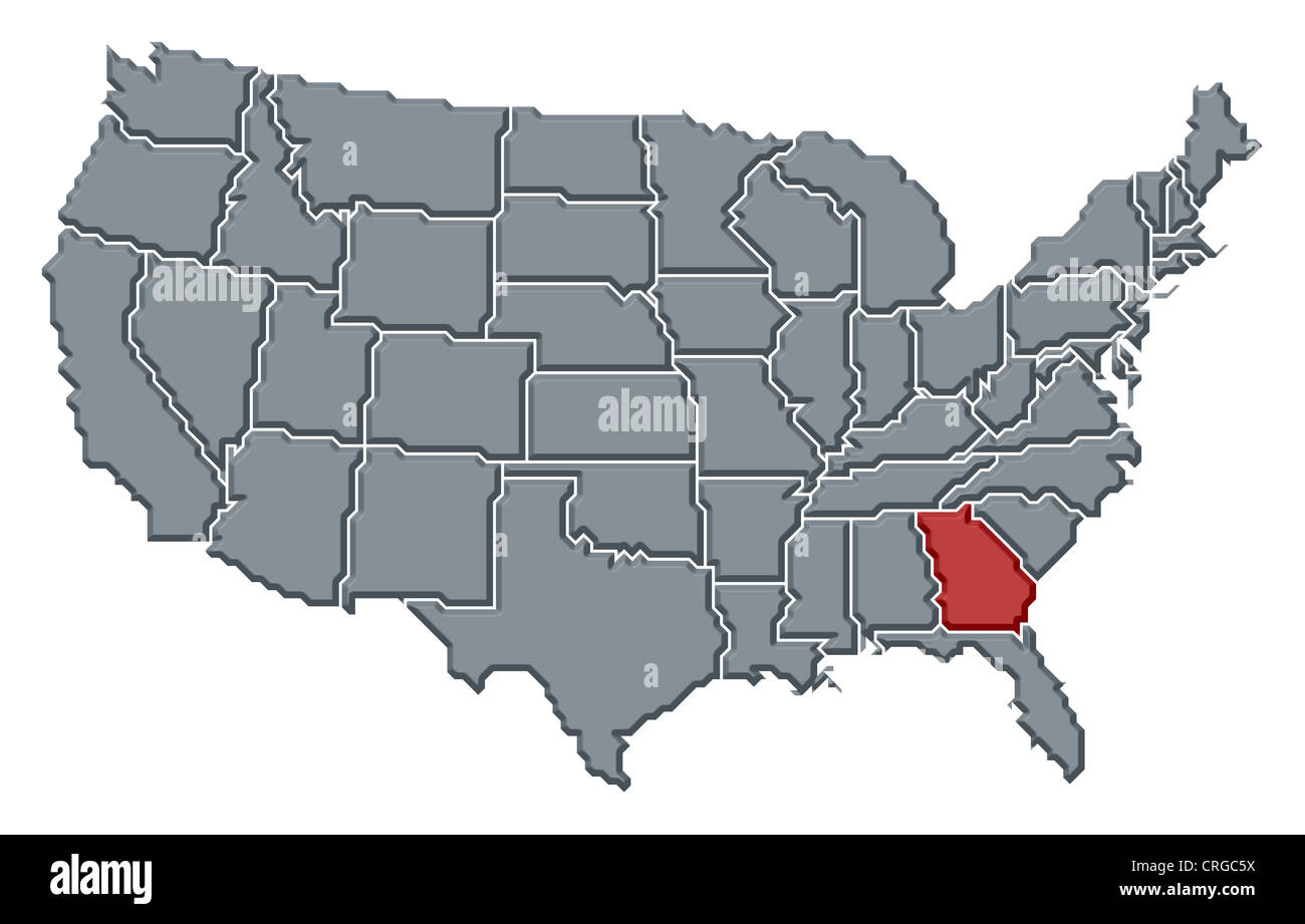 Political map of United States with the several states where Georgia is ...