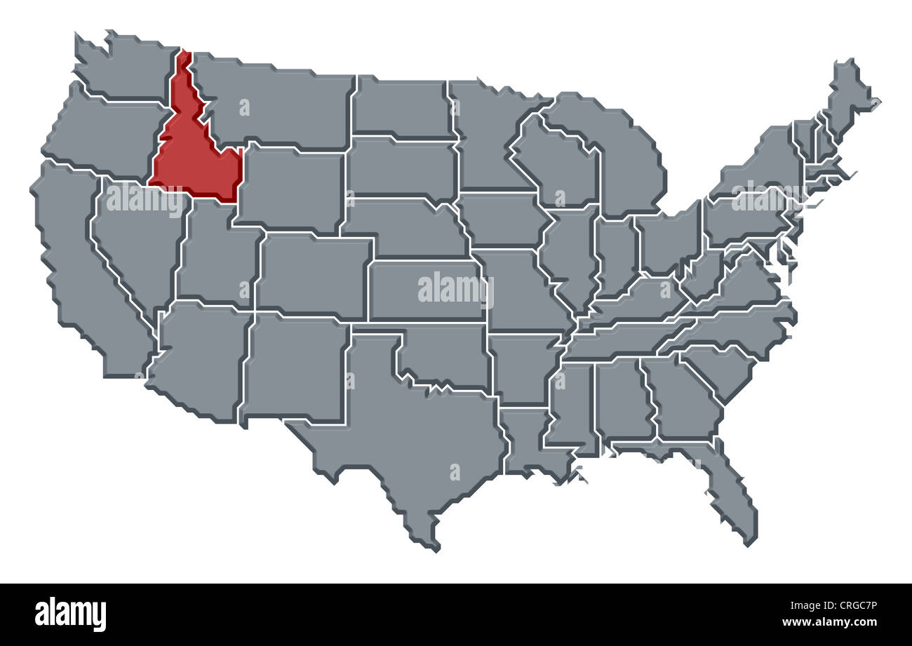 Political map of United States with the several states where Idaho is ...
