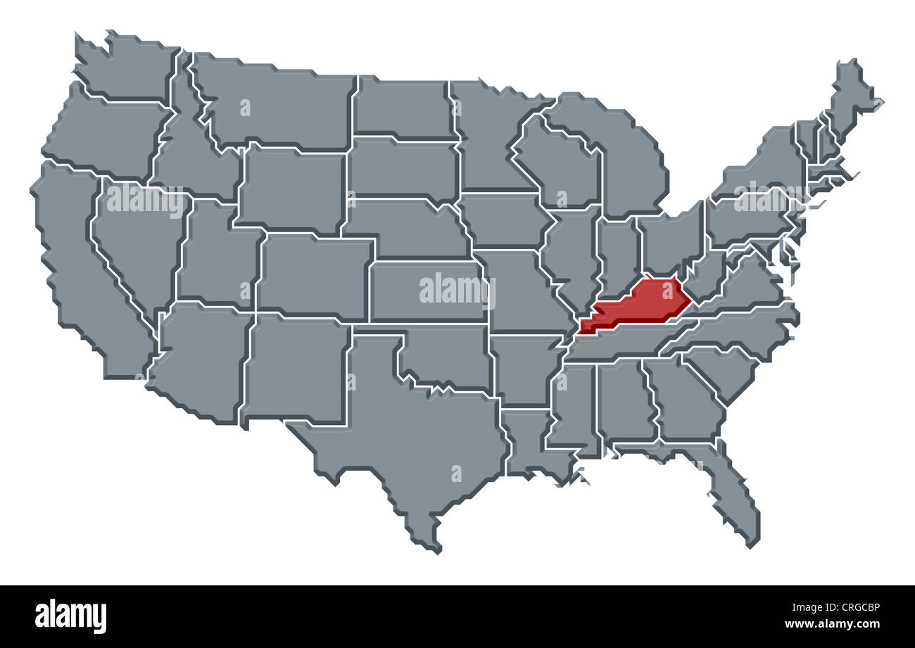 Political map of United States with the several states where Kentucky ...