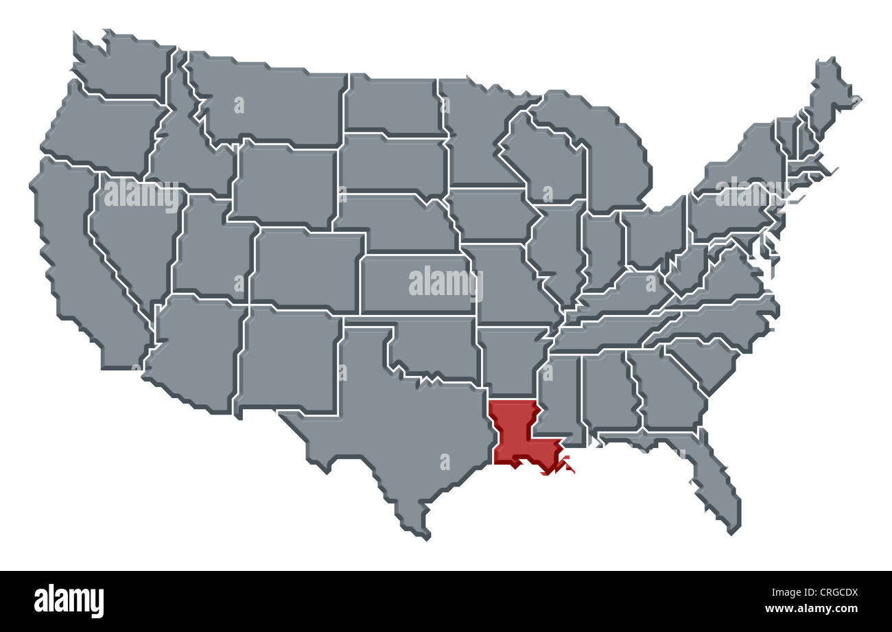 Political map of United States with the several states where Louisiana ...