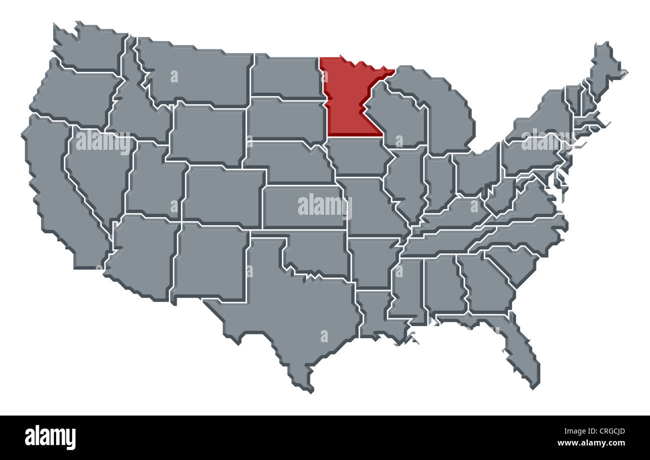 Political map of United States with the several states where Minnesota ...